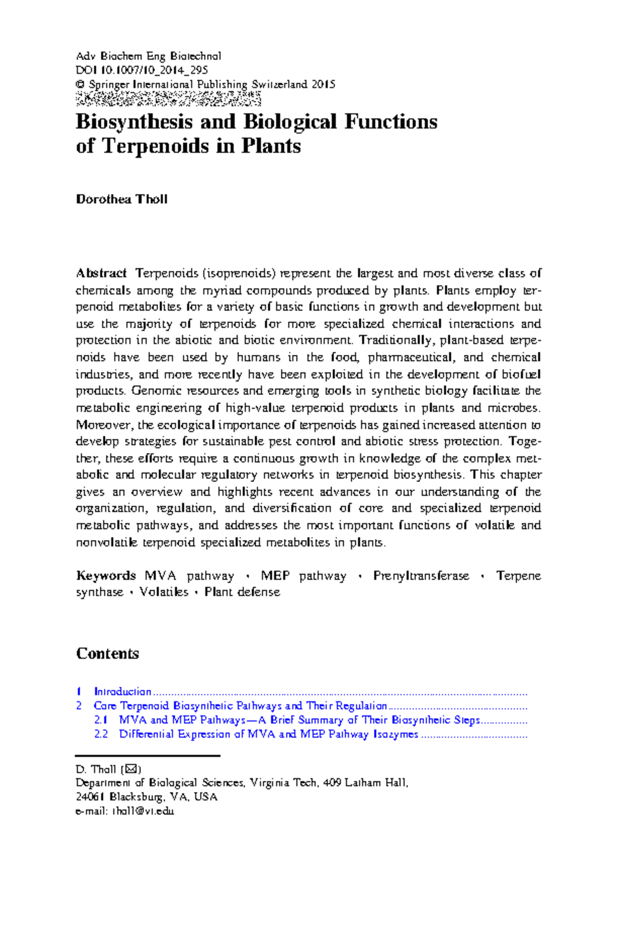 Biosynthesis And Biological Functions Of Terpenoids In Plants