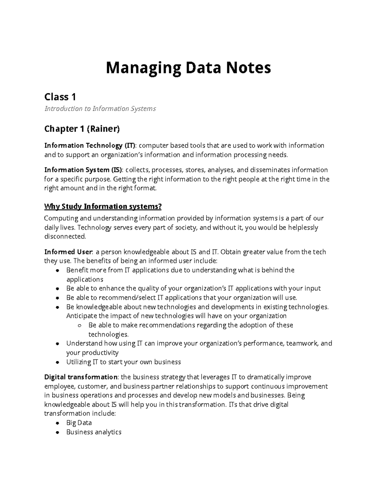 Omis Notes Stu Docu Managing Data Notes Class 1 Introduction To