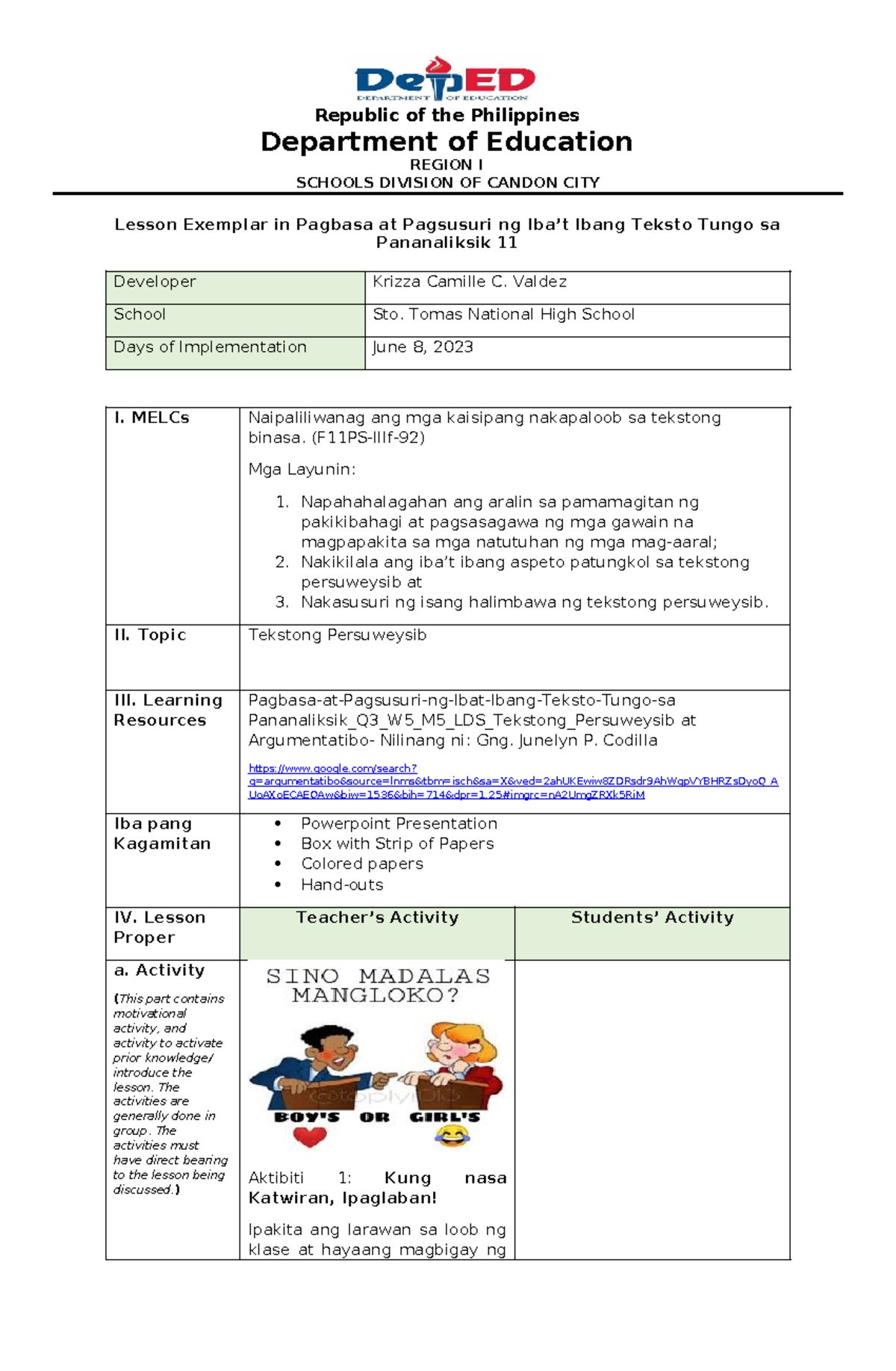 PANG DEMO Kwarter 3-Week 6 Pagbasa at Pagsusuri sa Iba't Ibang Teksto ...