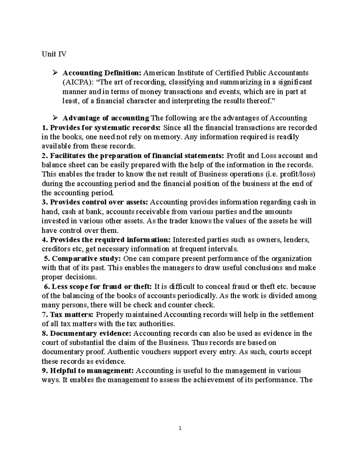 BEFA Unit IV - Unit IV Accounting Definition: American Institute of ...