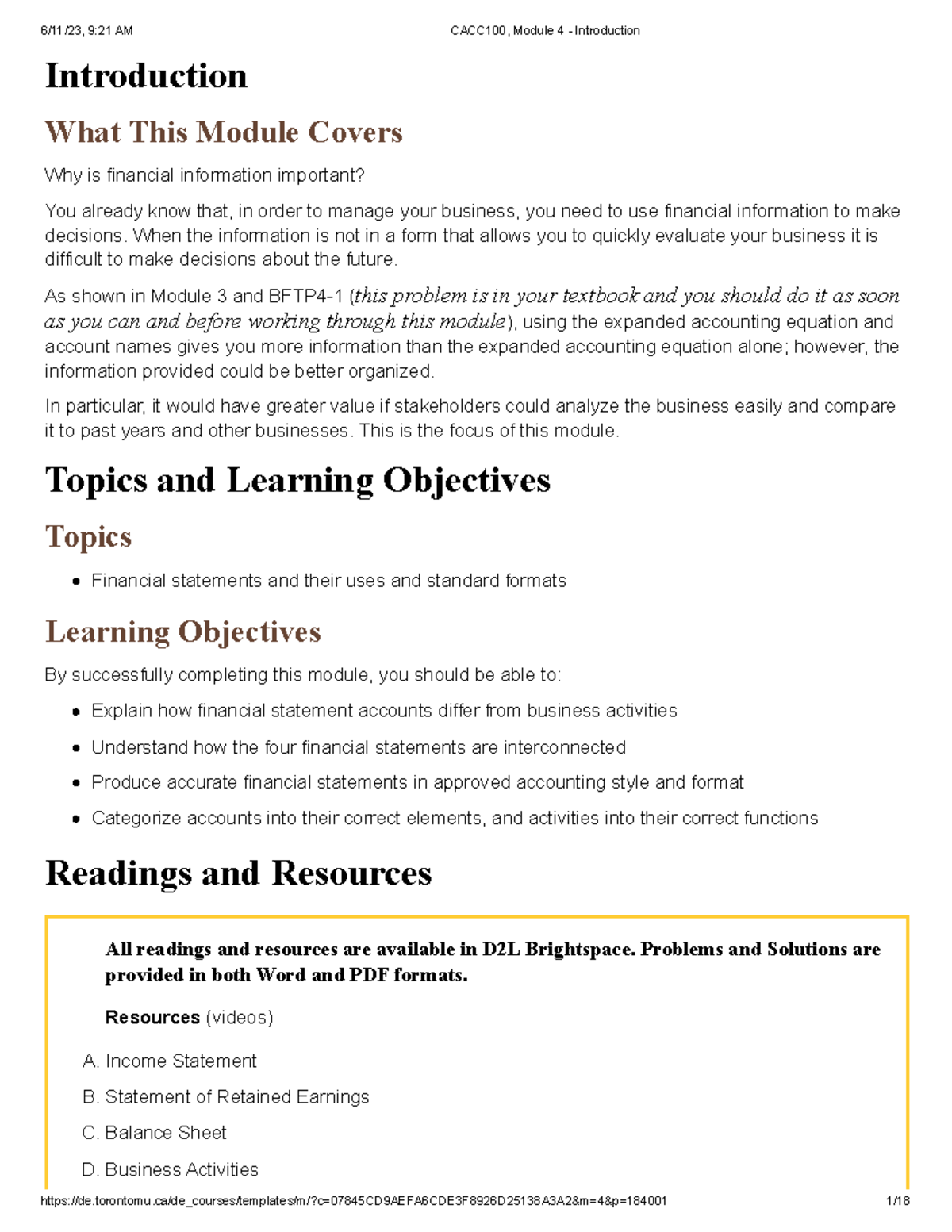 CACC100, Module 4 - Introduction - Introduction What This Module Covers Why is financial ...
