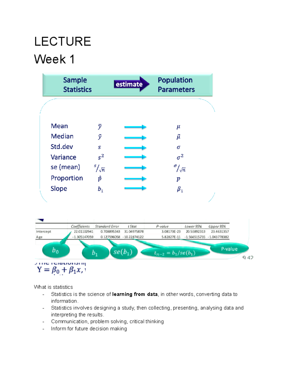 STAT1250 - LECTURE Week 1 What is statistics - Statistics is the ...