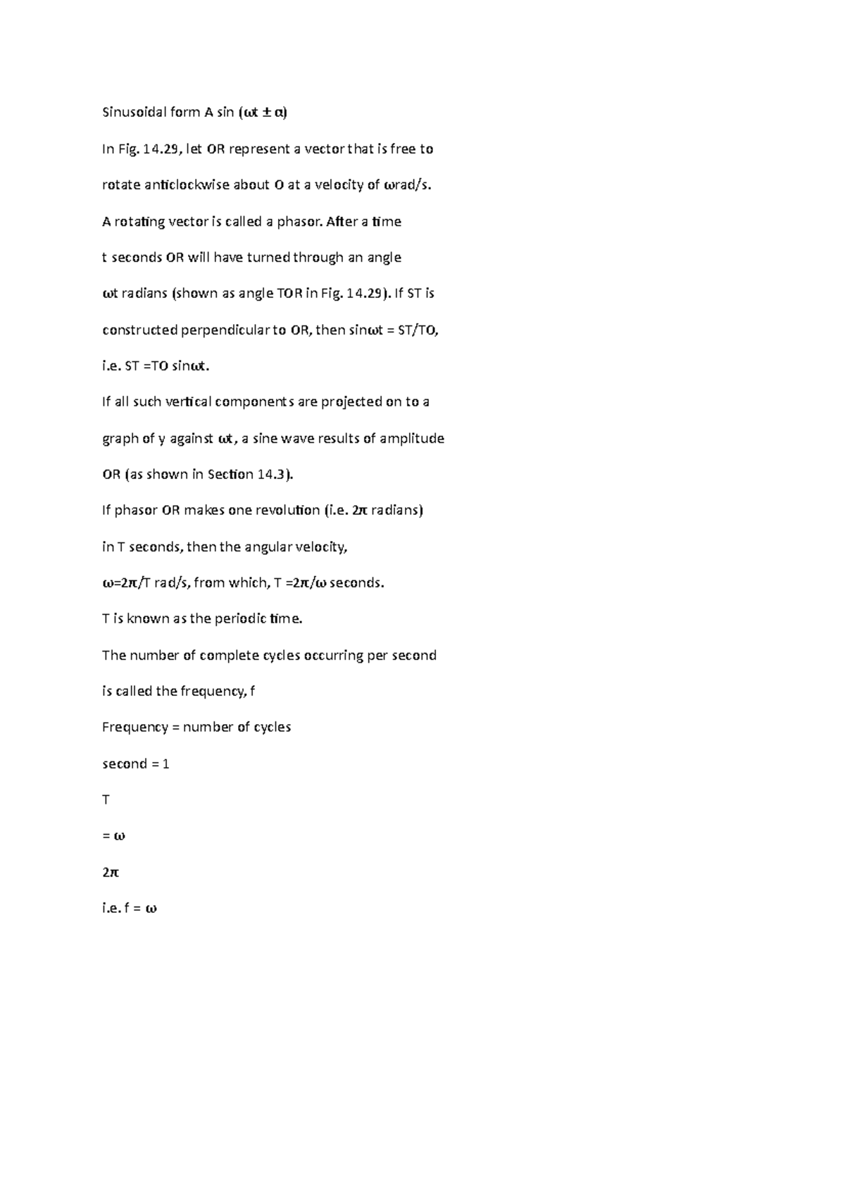 Sinusoidal form A sin - 14, let OR represent a vector that is free to ...