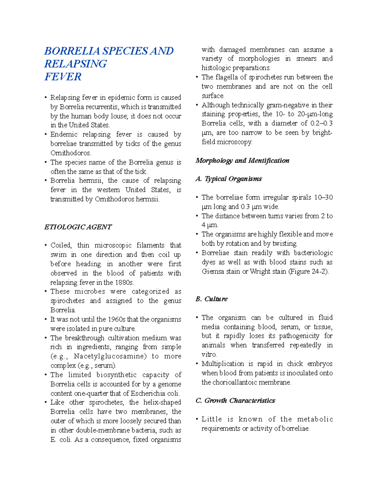 Borrelia- Relapsing Fever 1 - BORRELIA SPECIES AND RELAPSING FEVER ...