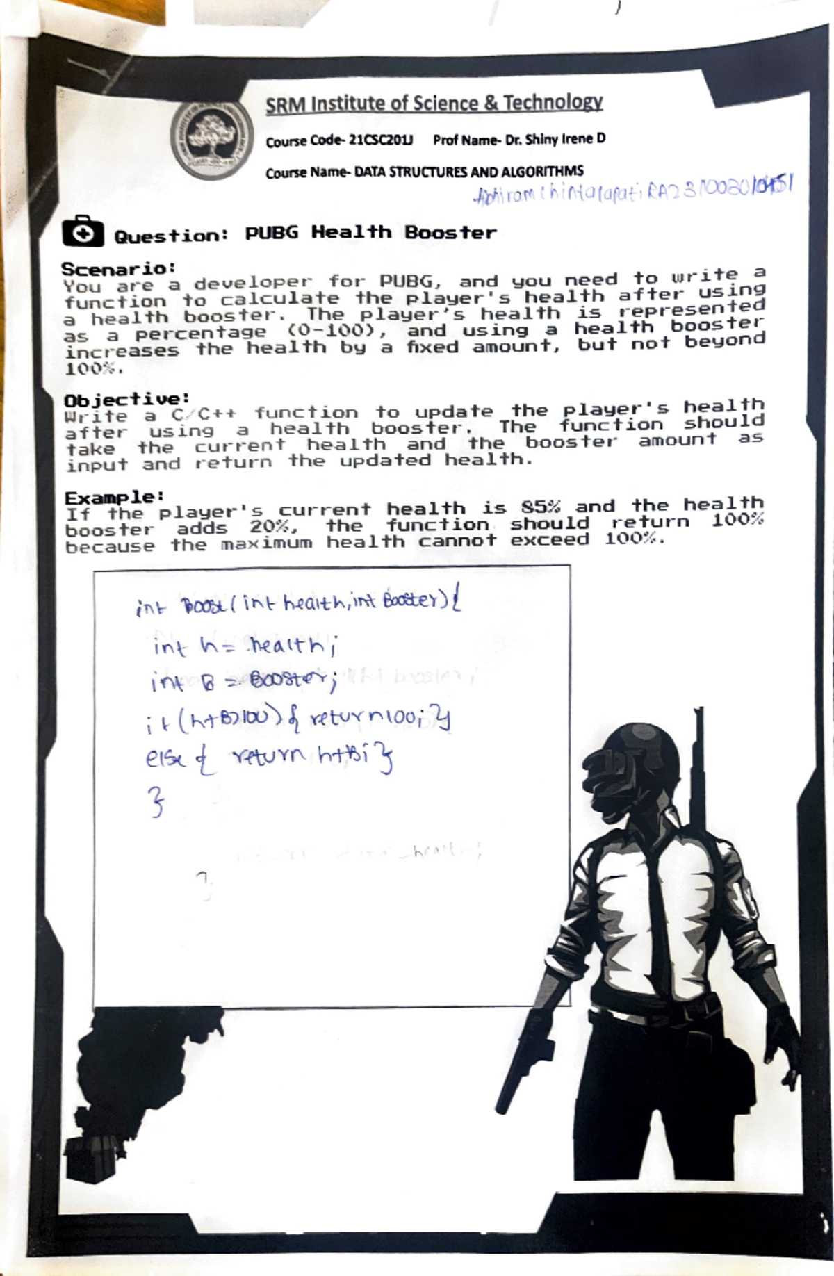 Gaming worksheets dsa - SRM Institute of Science Technology Course 21CSC201J Prof Dr. Shiny ...