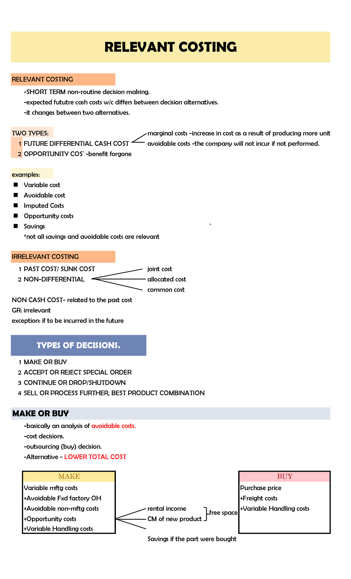 Relevant Costing -expected fututre cash costs w/c differs between ...