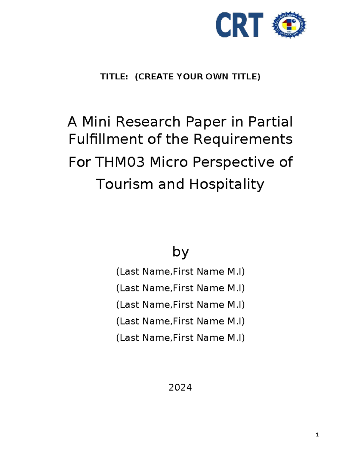 Mini Research in THM03 - k lang opo - TITLE: (CREATE YOUR OWN TITLE) A ...