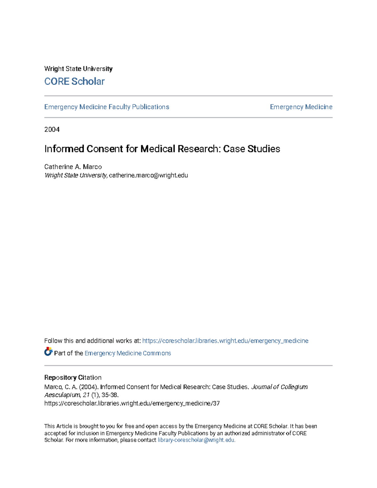 Informed Consent for Medical Research Case Studies - Wright State ...
