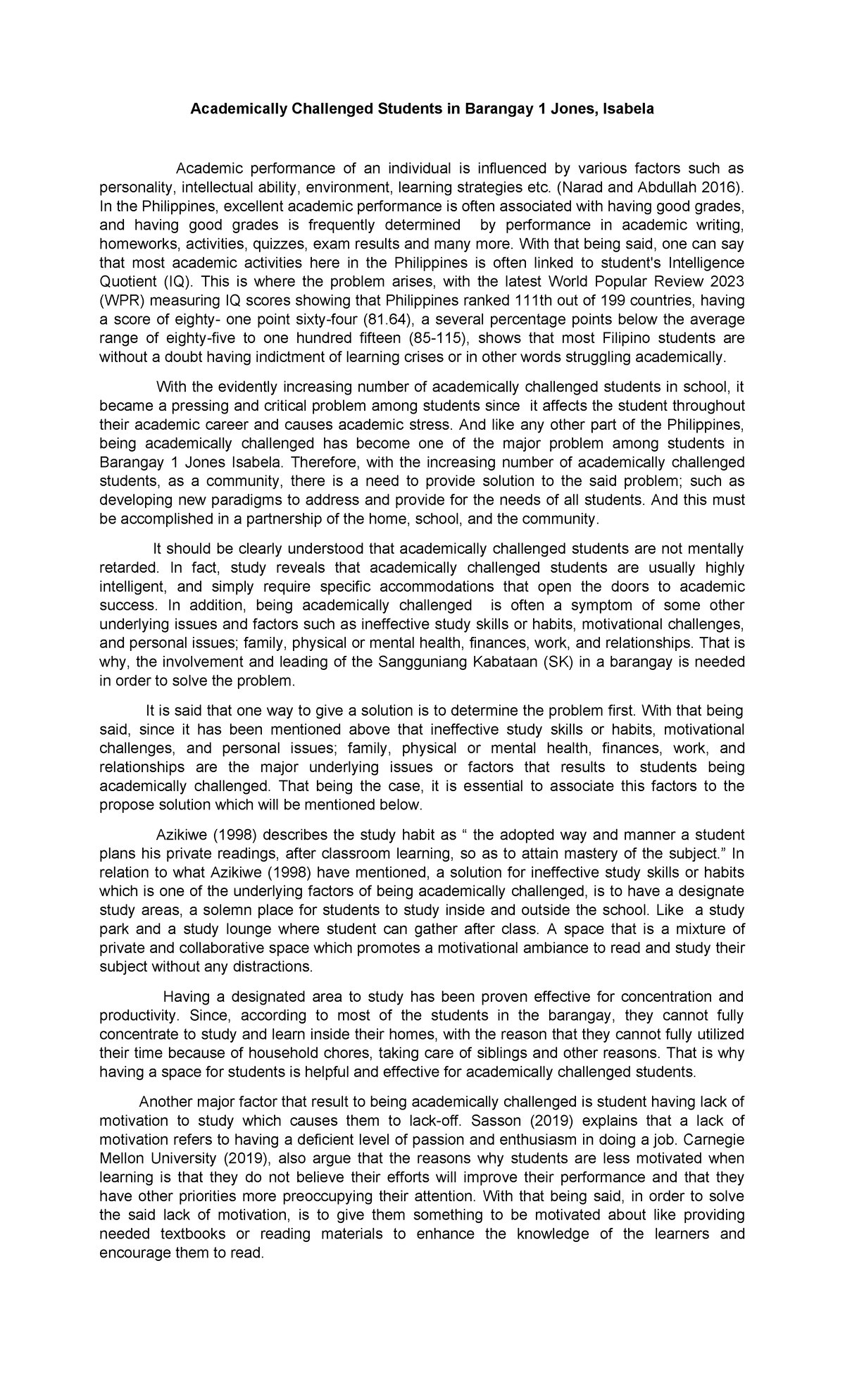 Academically Challenged Student - (Narad and Abdullah 2016). In the ...