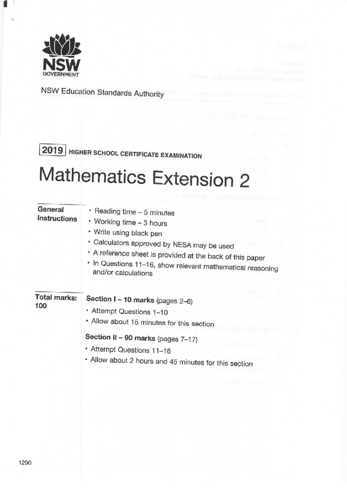EXT2 2019 - HSC 2019 Paper - Studocu