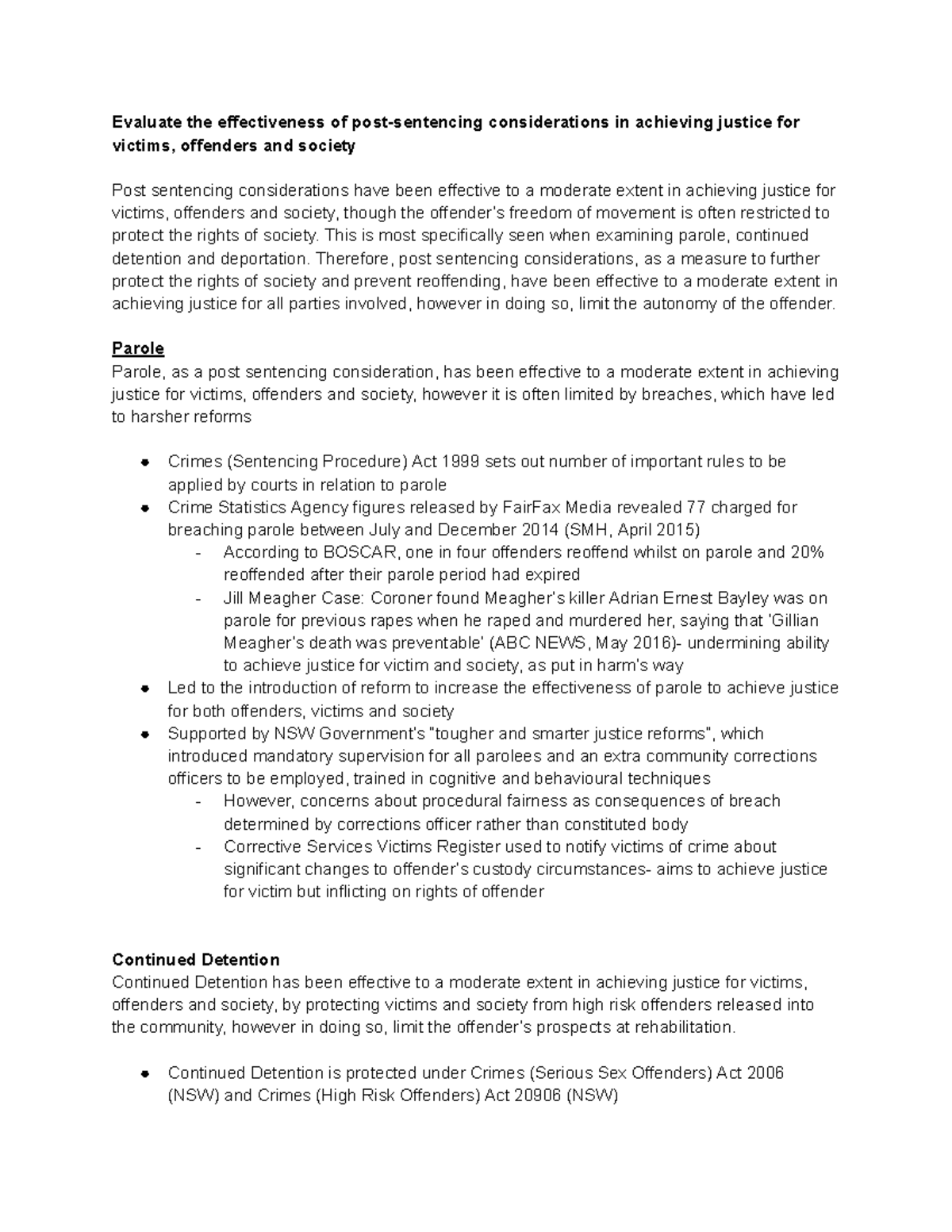 Post Sentencing Considerations - Evaluate the effectiveness of post ...