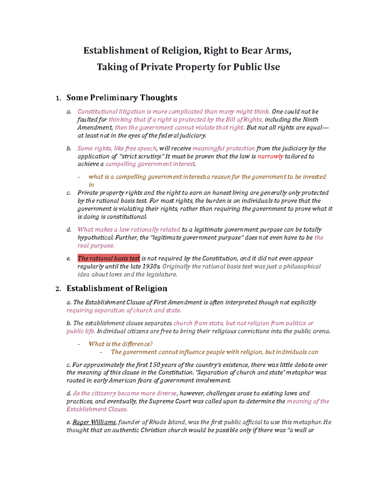 Establishment of Religion and Taking of Private Property for Public Use ...