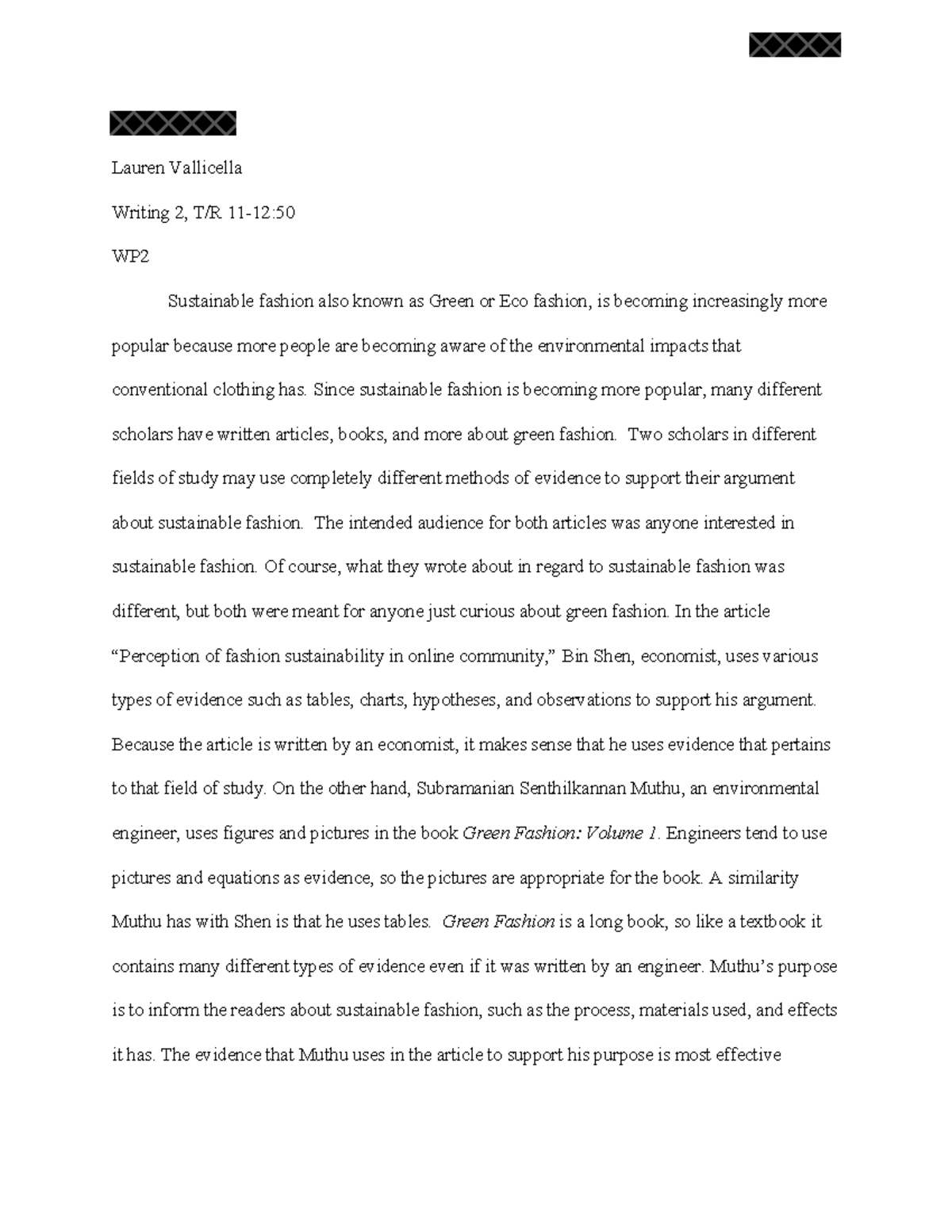 Writ 2 Paper Example - Lauren Vallicella Writing 2, T/R 11-12: WP ...