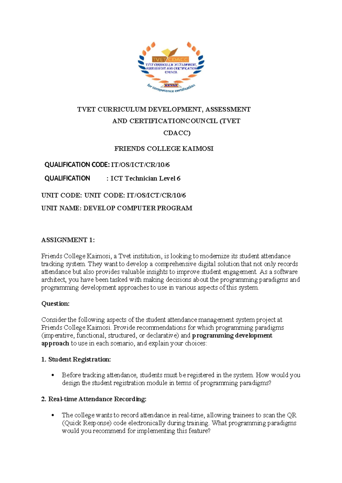 Scenario - best notes - TVET CURRICULUM DEVELOPMENT, ASSESSMENT AND ...