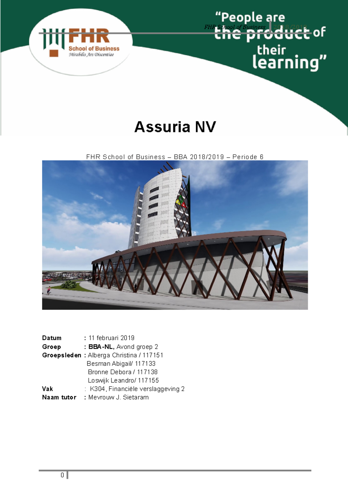 AW Finance 2 - Cijfer: 9 - Assuria NV FHR School of Business – BBA 2018 ...