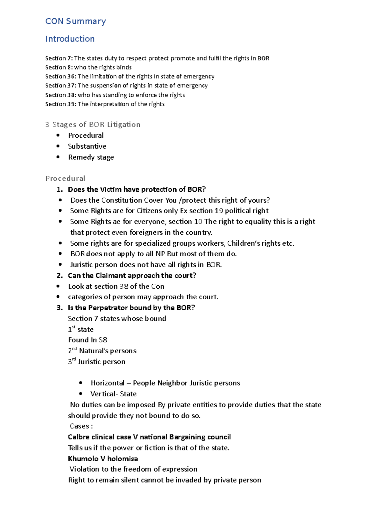 CON Summary - CON Summary Introduction Section 7: The states duty to ...