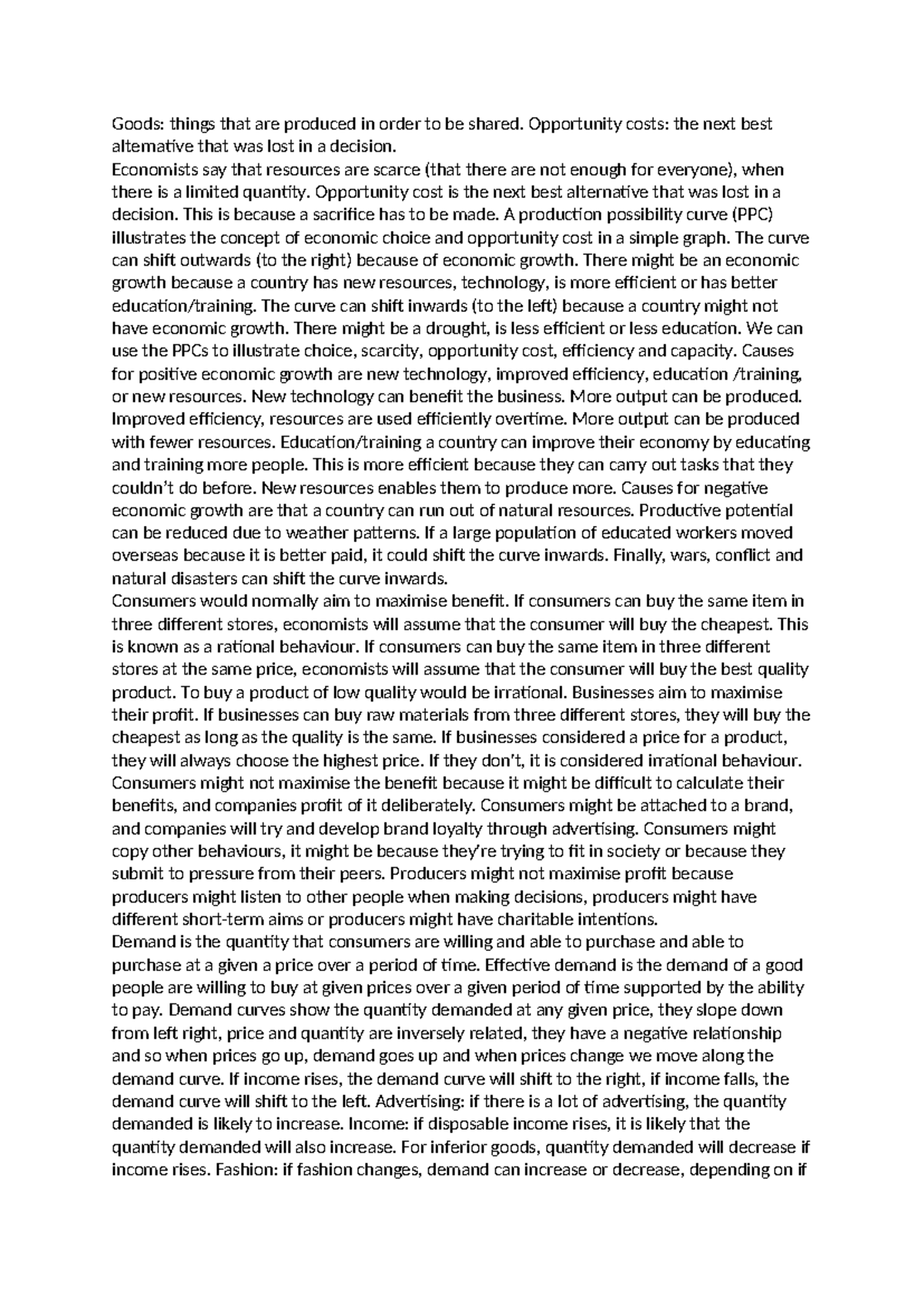 Global eco y10 - Resumen economics igcse y10 - Goods: things that are ...