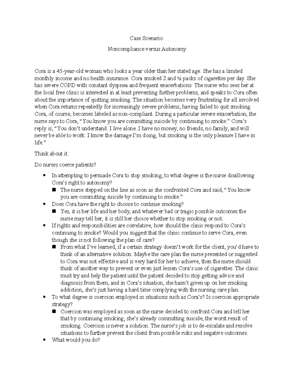 Case-Scenario-2 - case scenario 2 - Case Scenario: Noncompliance versus ...