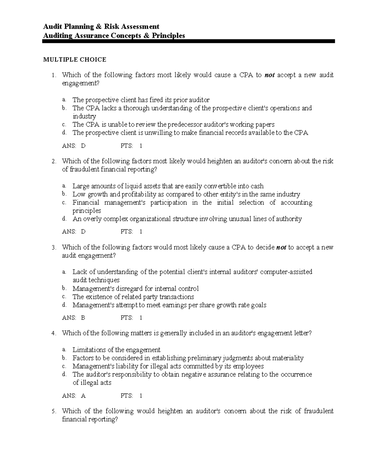 Reviewer 5 Audit Planning and Risk Assessments - Auditing and Assurance ...