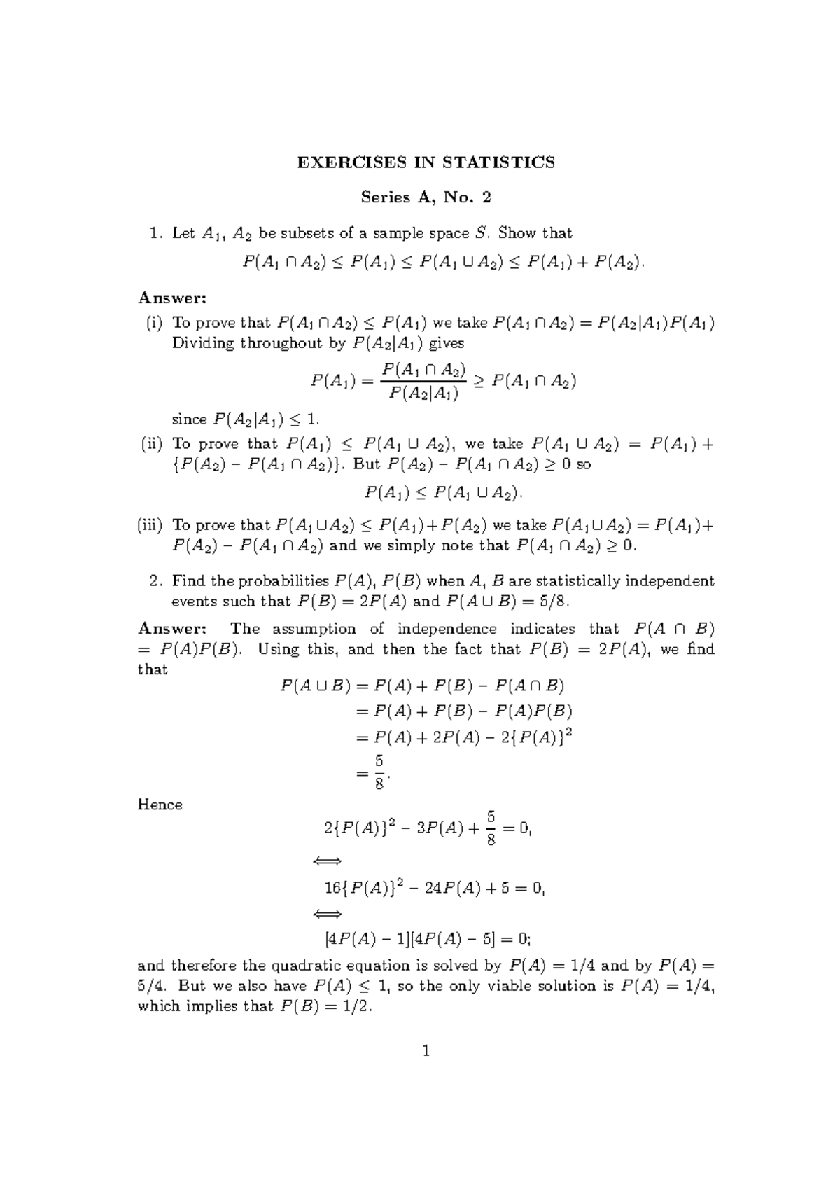 Elementary Probability, Bayes Theorem exercise 2 q&a - EXERCISES IN ...