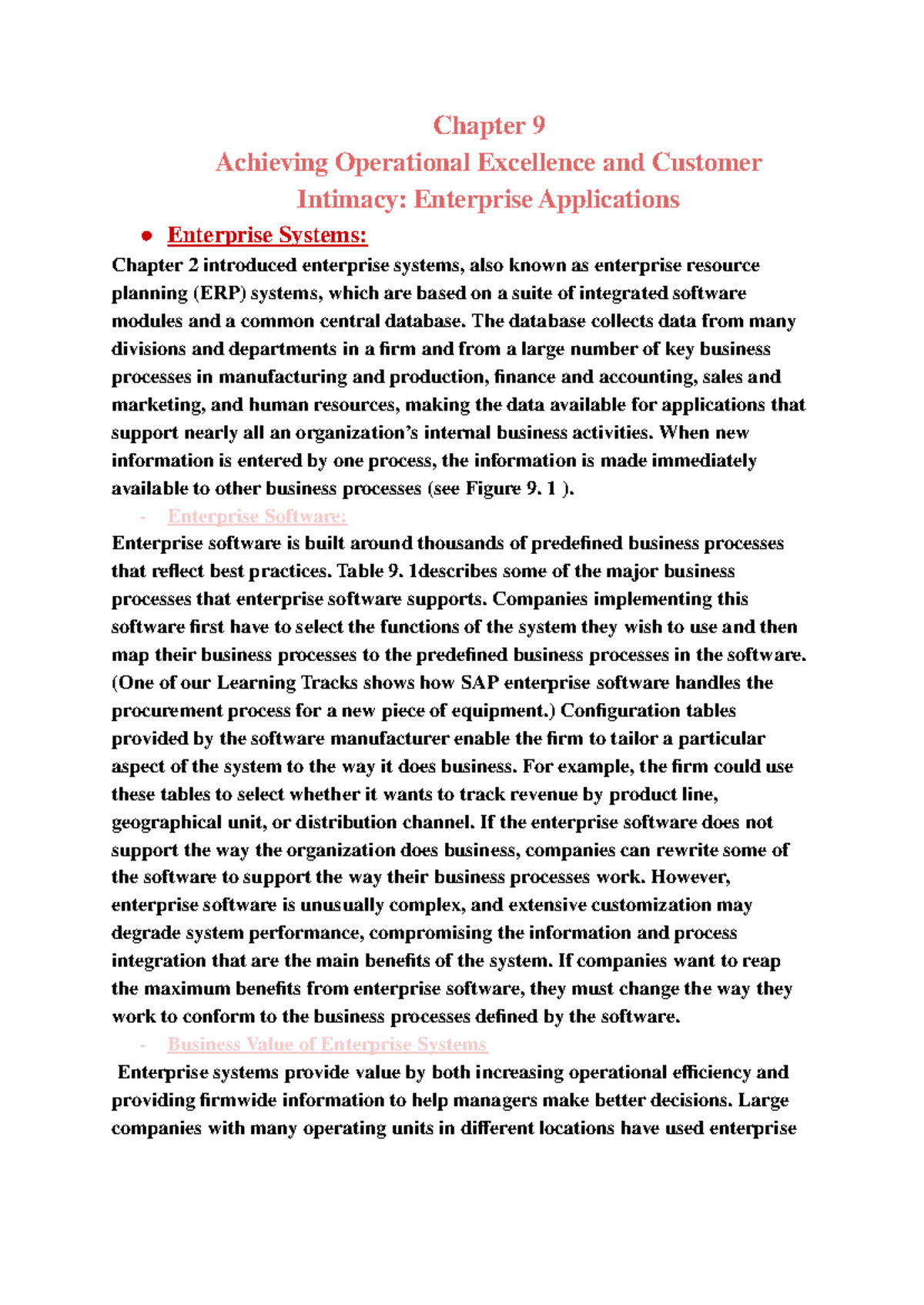 MIS-CH9 - lecture notes - Chapter 9 Achieving Operational Excellence ...