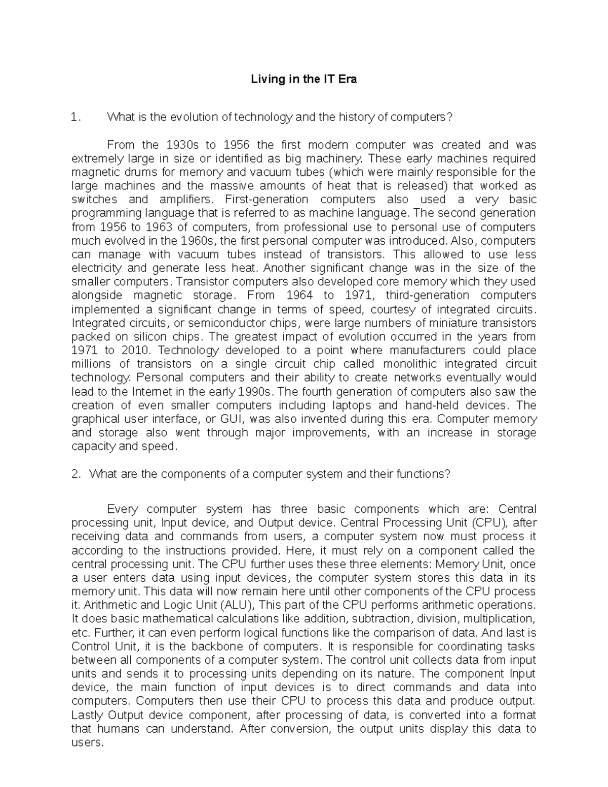 Living in the IT Era - Computer Information - Living in the IT Era What ...