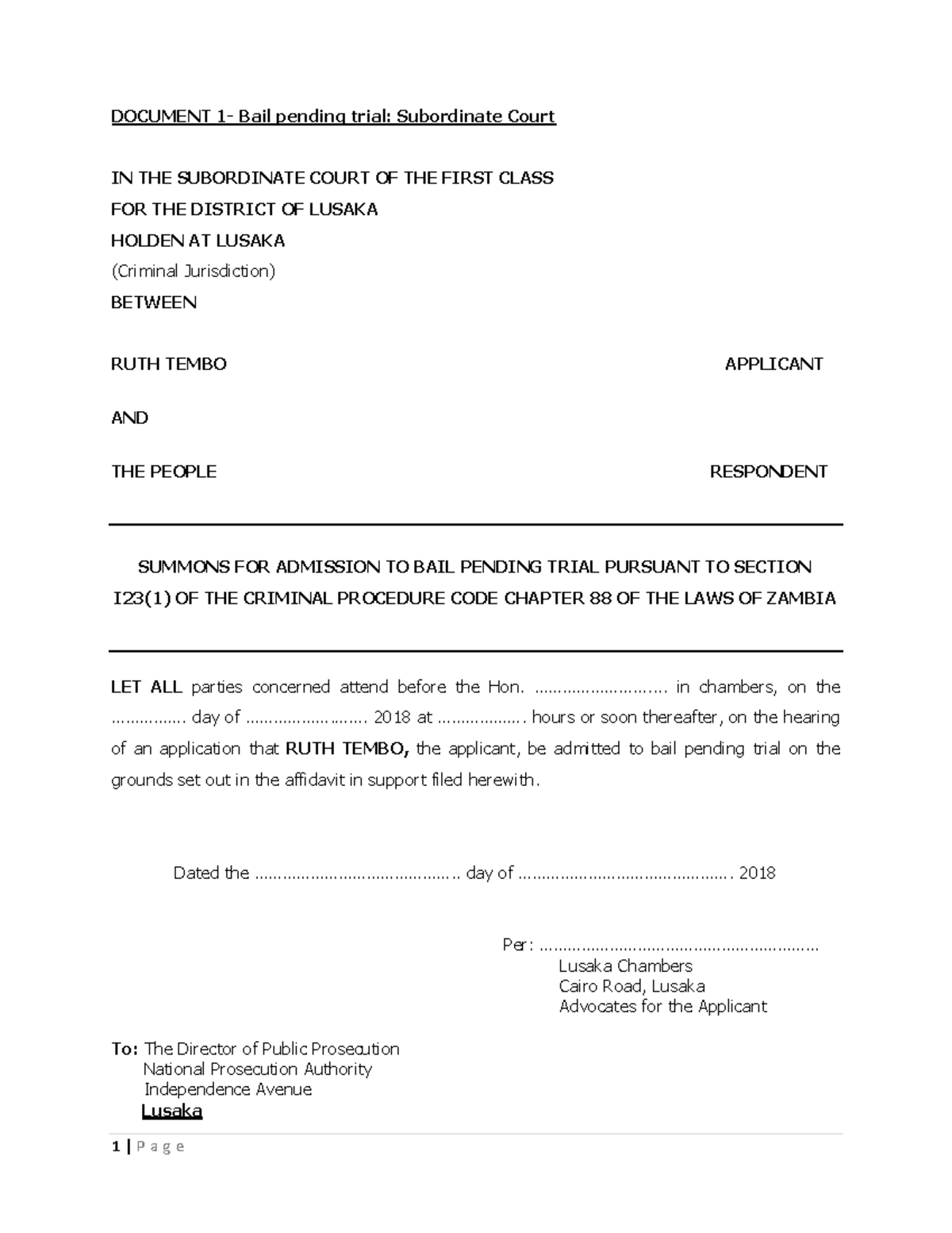 Bail precedents - DOCUMENT 1 - Bail pending trial: Subordinate Court IN ...