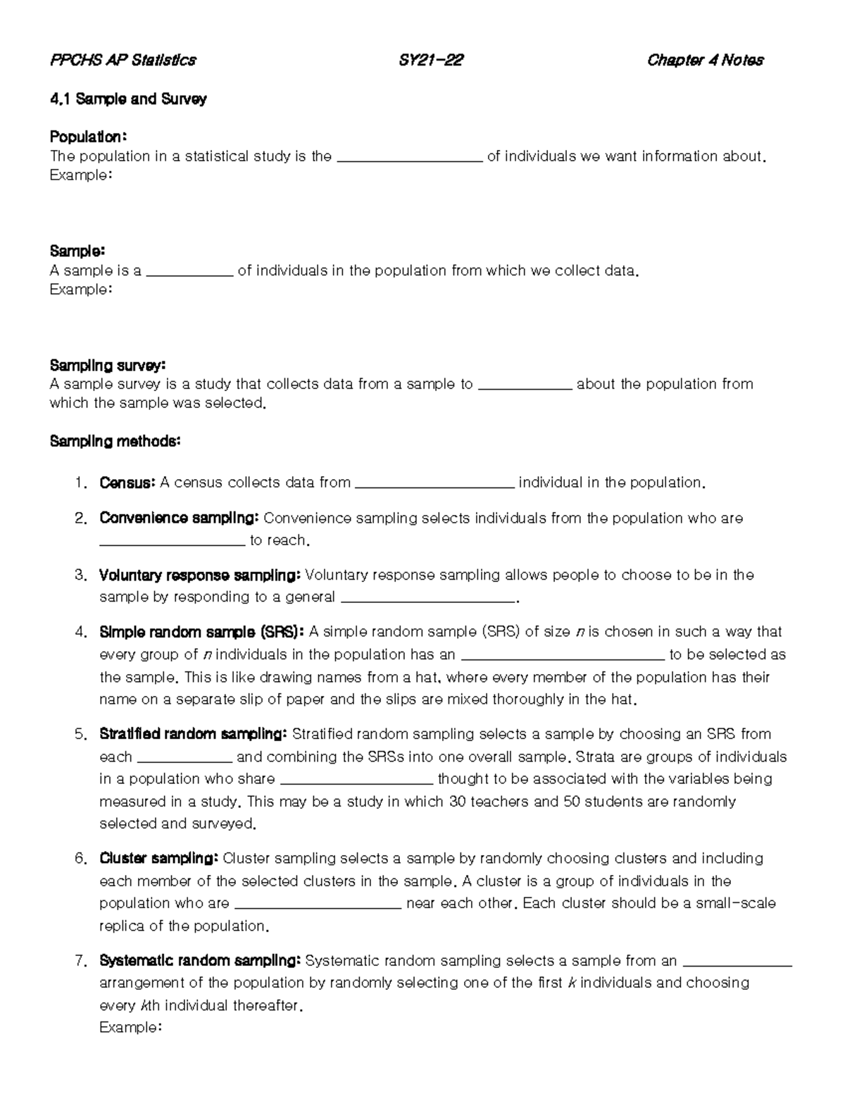 Chapter 4 Notes - PPCHS AP Statistics SY 21 - 22 Chapter 4 Notes 4 ...