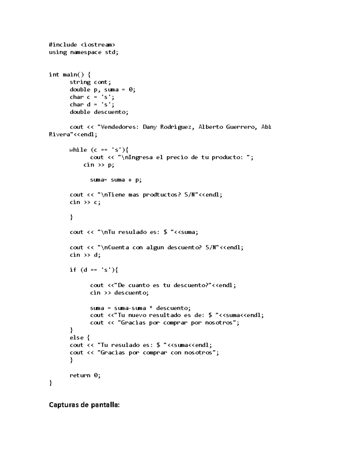 Reto 1 - RETO 1 - #include using namespace std; int main() { string cont; double p, - Studocu