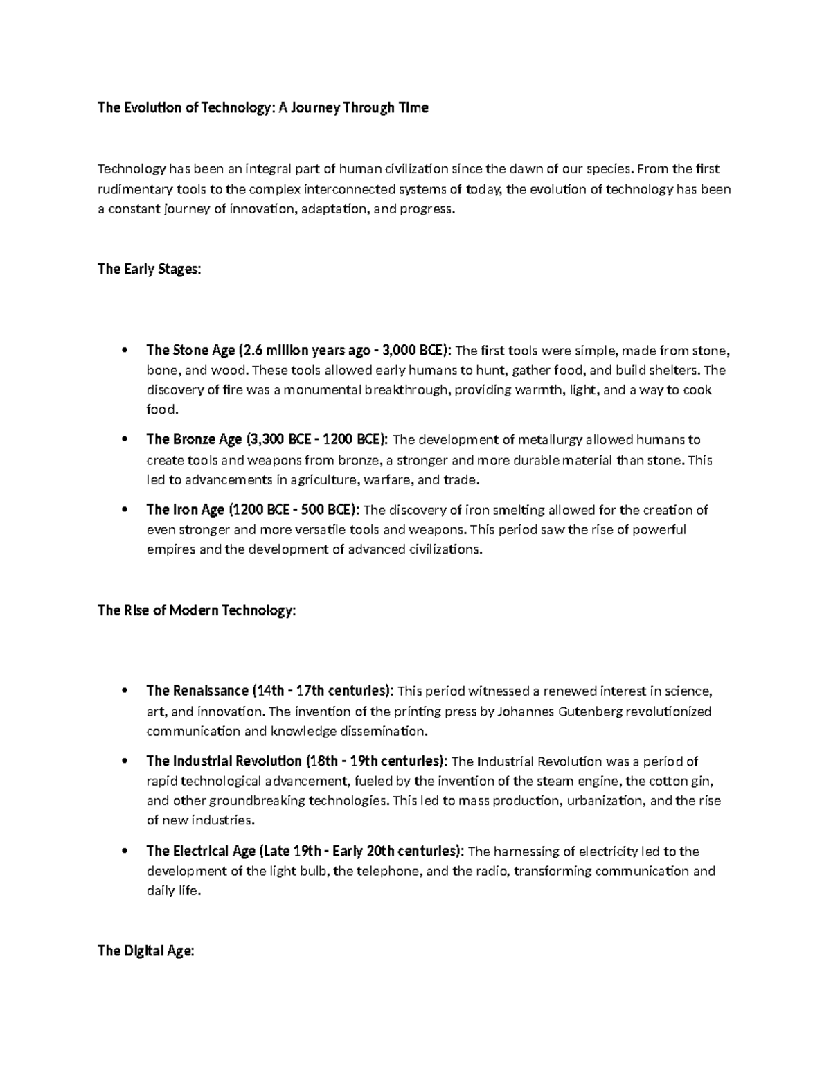 The Evolution of Technology - From the first rudimentary tools to the ...