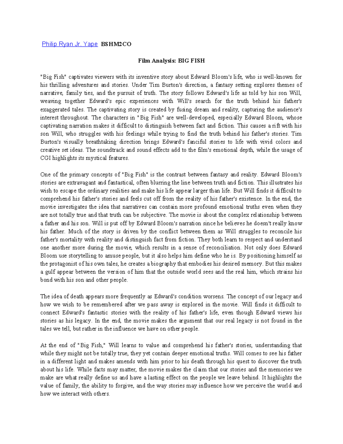 UTS Midterm Activity 1 - Philip Ryan Jr. Yape BSHM2CO Film Analysis ...