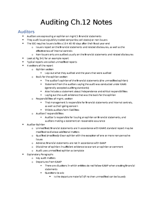 Auditing Ch.5 Notes - Auditing Ch. Starting information Internal ...