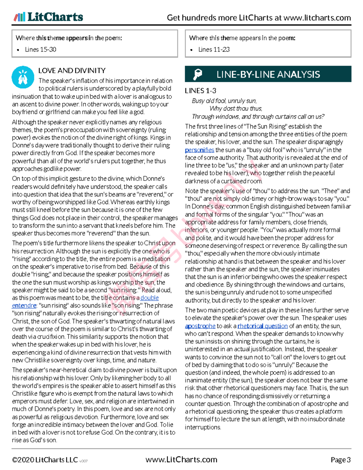 The-Sun-Rising-Lit Chart 3 - Where this theme appears in the poem:Where ...