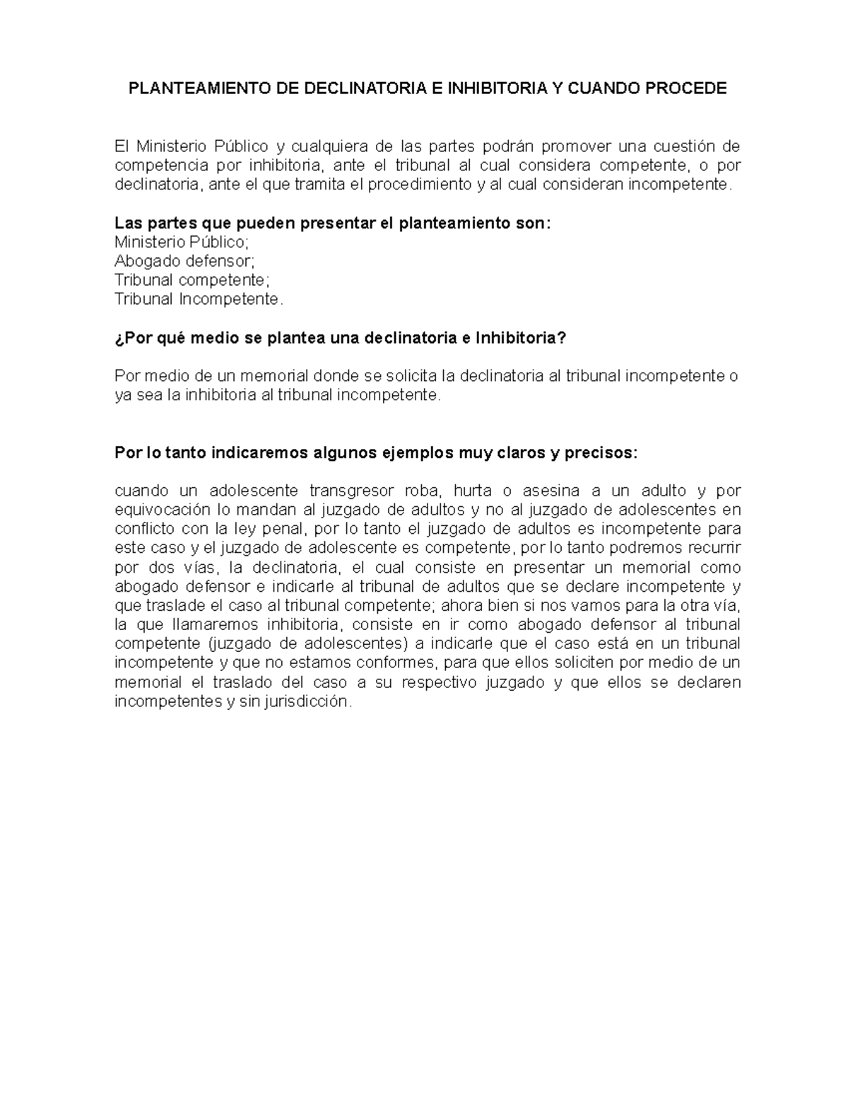 Clinica Penal Tarea 3 - PLANTEAMIENTO DE DECLINATORIA E INHIBITORIA Y ...