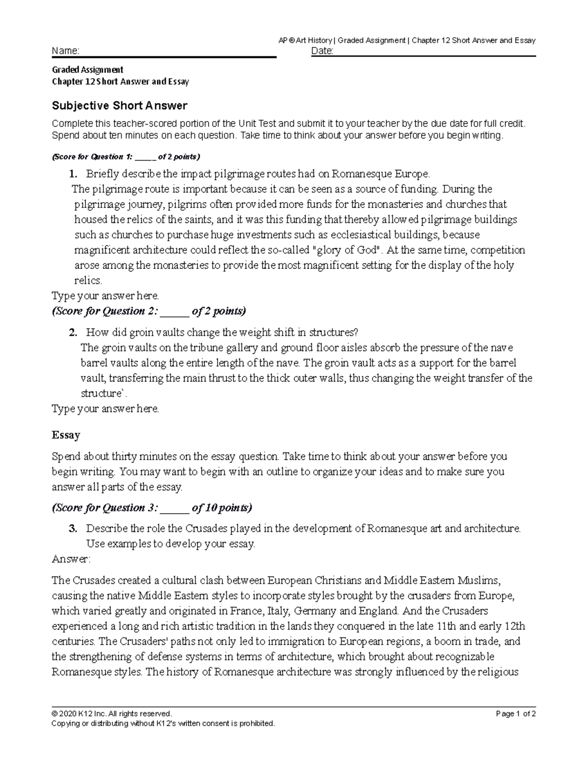 Chapter 12 Romanesque Europe - AP® Art History | Graded Assignment ...