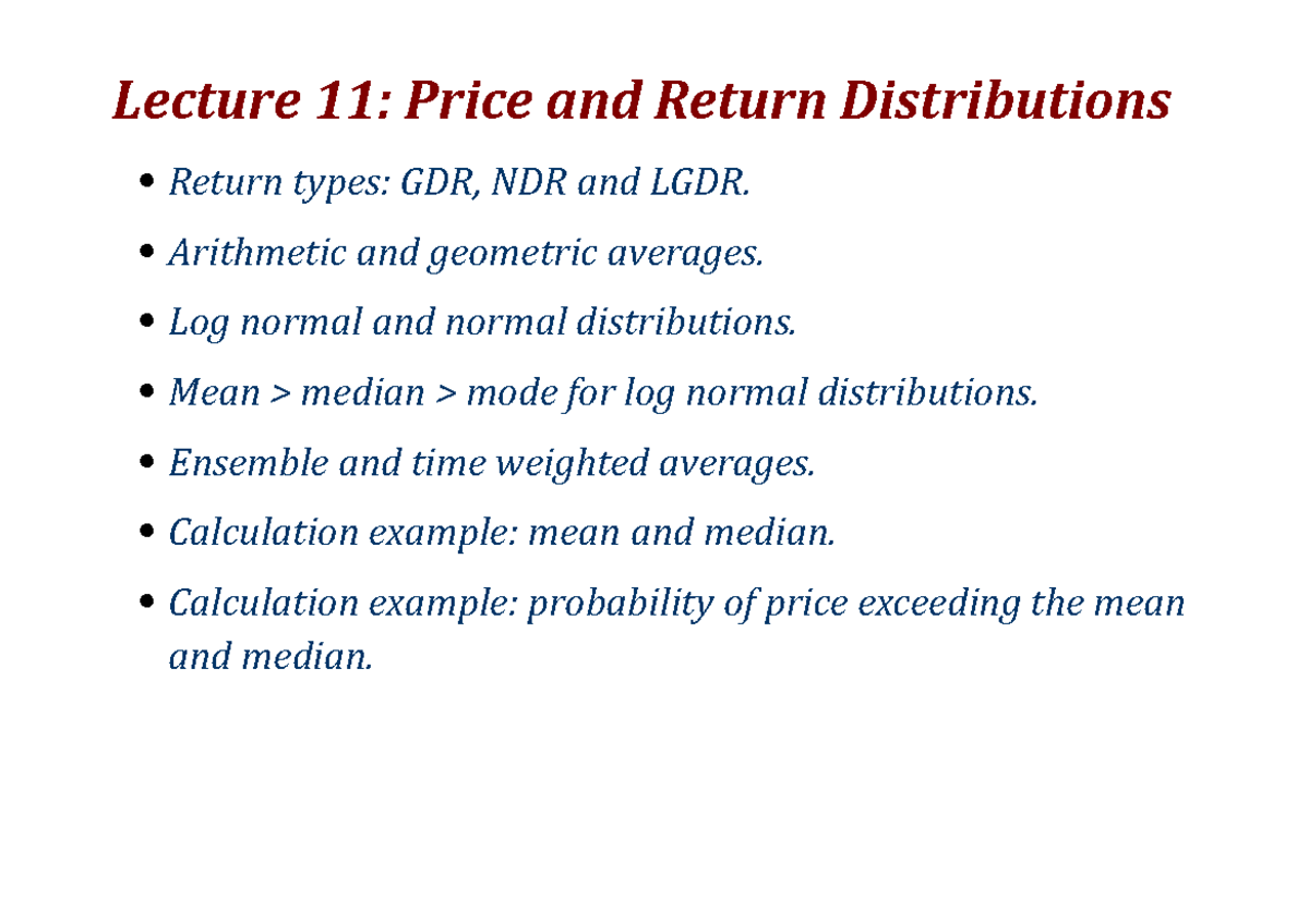 11 return distributions - Lecture 11: Price and Return Distributions ...
