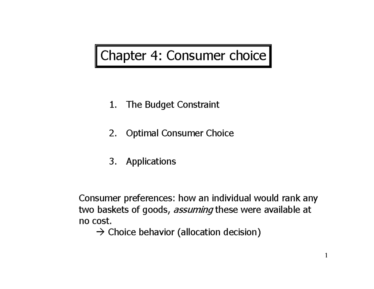04 consumer choice - The Budget Constraint Optimal Consumer Choice ...