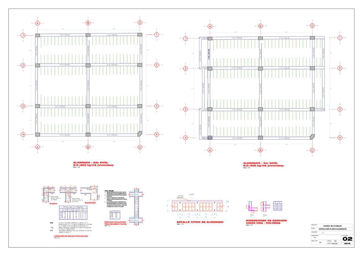 Estructura Techo 2 3 2 3 4 1 1 3 4 2 3 4 1 A B C A B C 2 Aligerado 2do Nivel S C 200 Kg M2