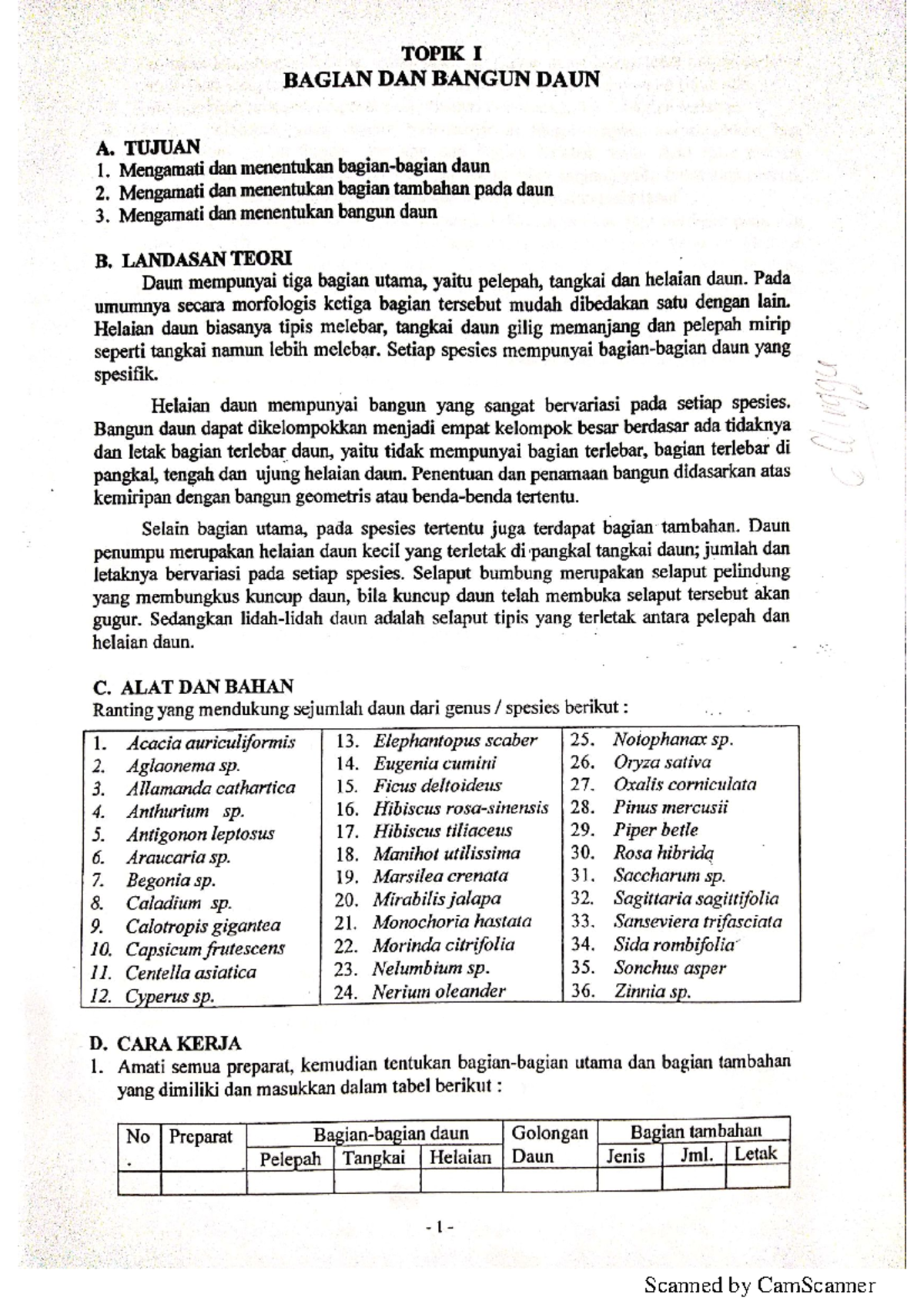 Topik 1. Bagian dan bangun daun - Biology - Studocu