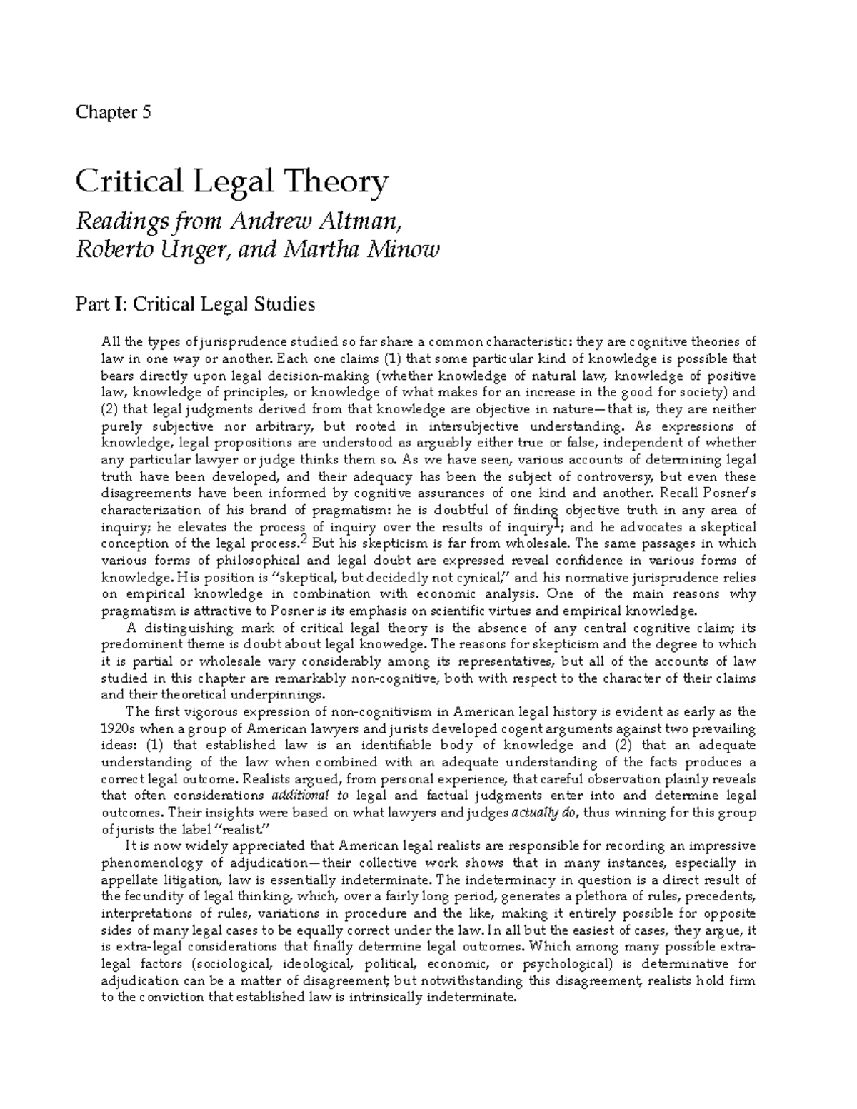 CLS jurisprudence - Chapter 5 Critical Legal Theory Readings from ...