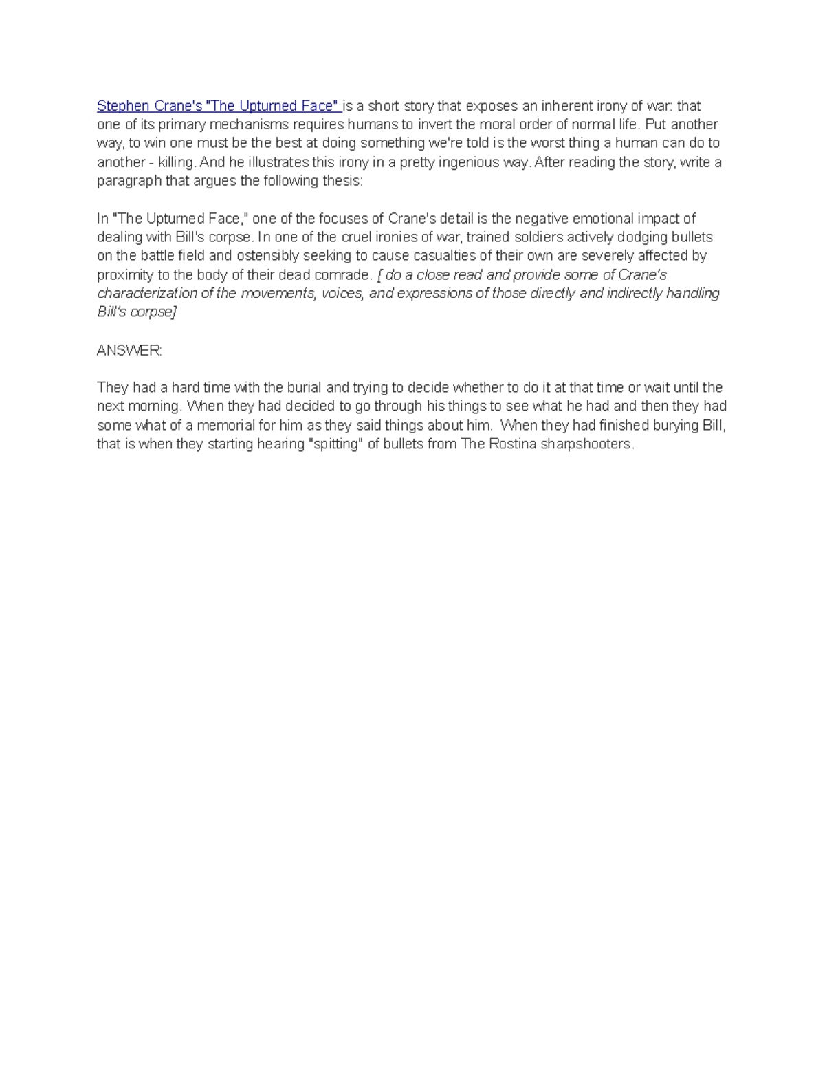2.1 Short Writing - Stephen Crane's "The Upturned Face" is a short ...