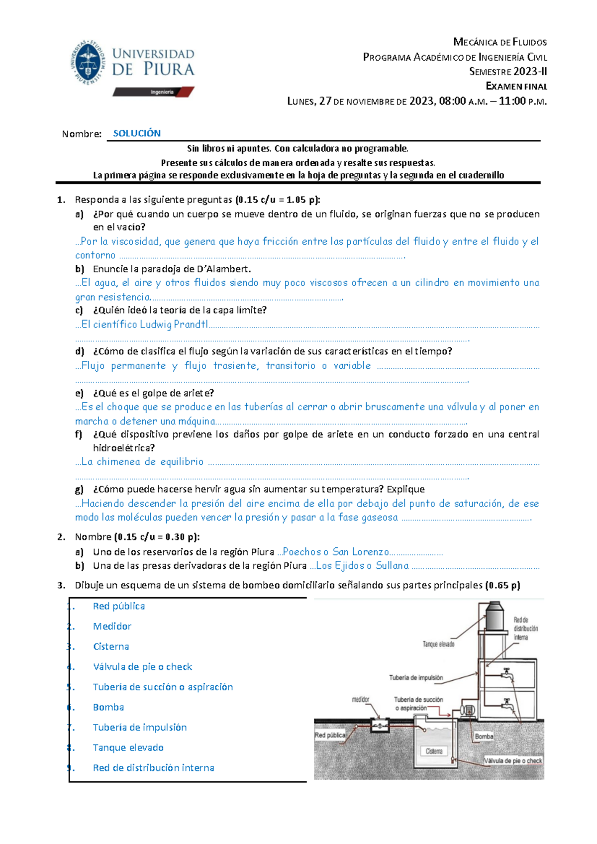 MF Final 2023-II solución 240119 170408 - MECÁNICA DE FLUIDOS PROGRAMA ACADÉMICO DE INGENIERÍA ...