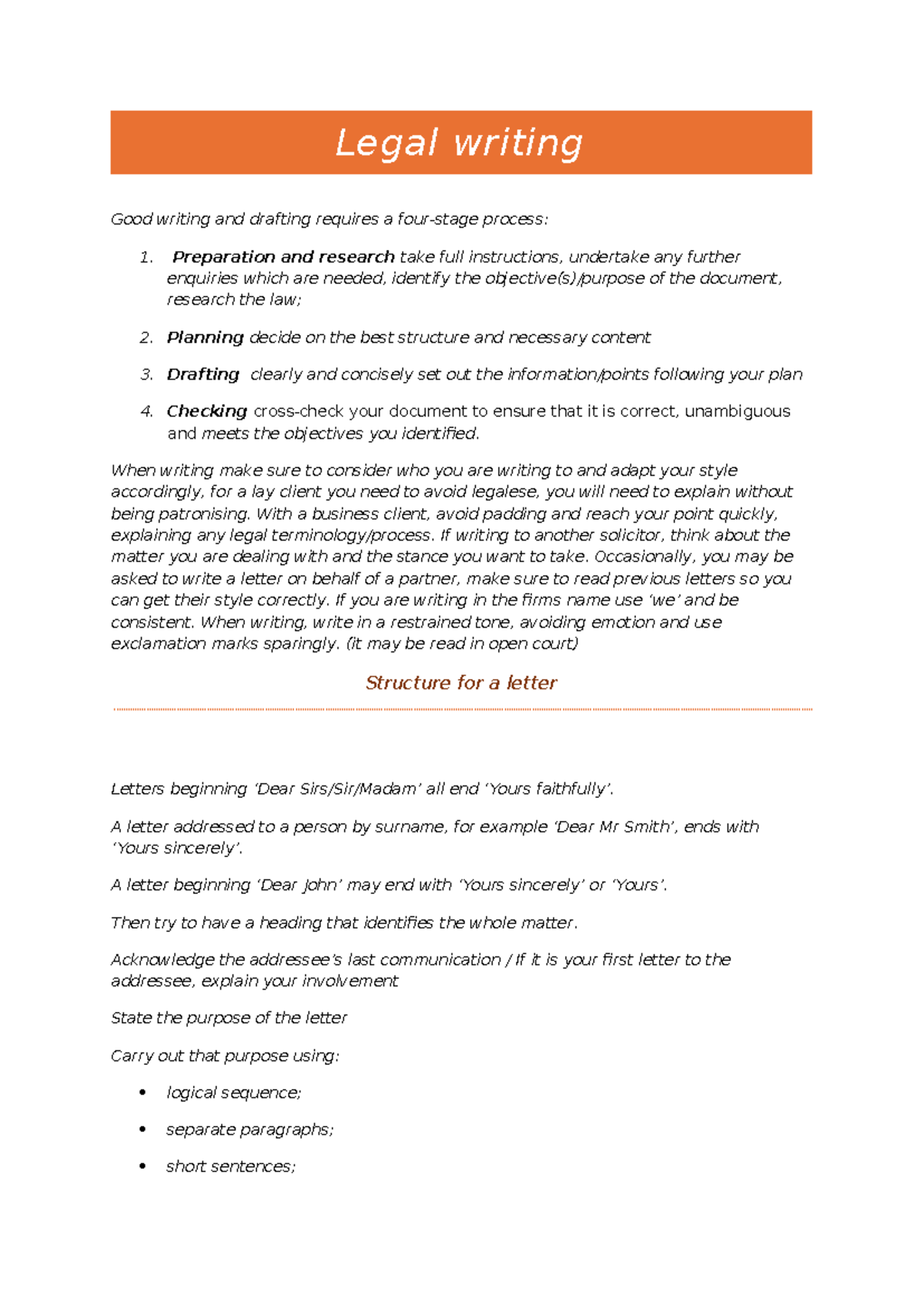 Legal writing - Summary Introduction to Professional Practice - Legal ...