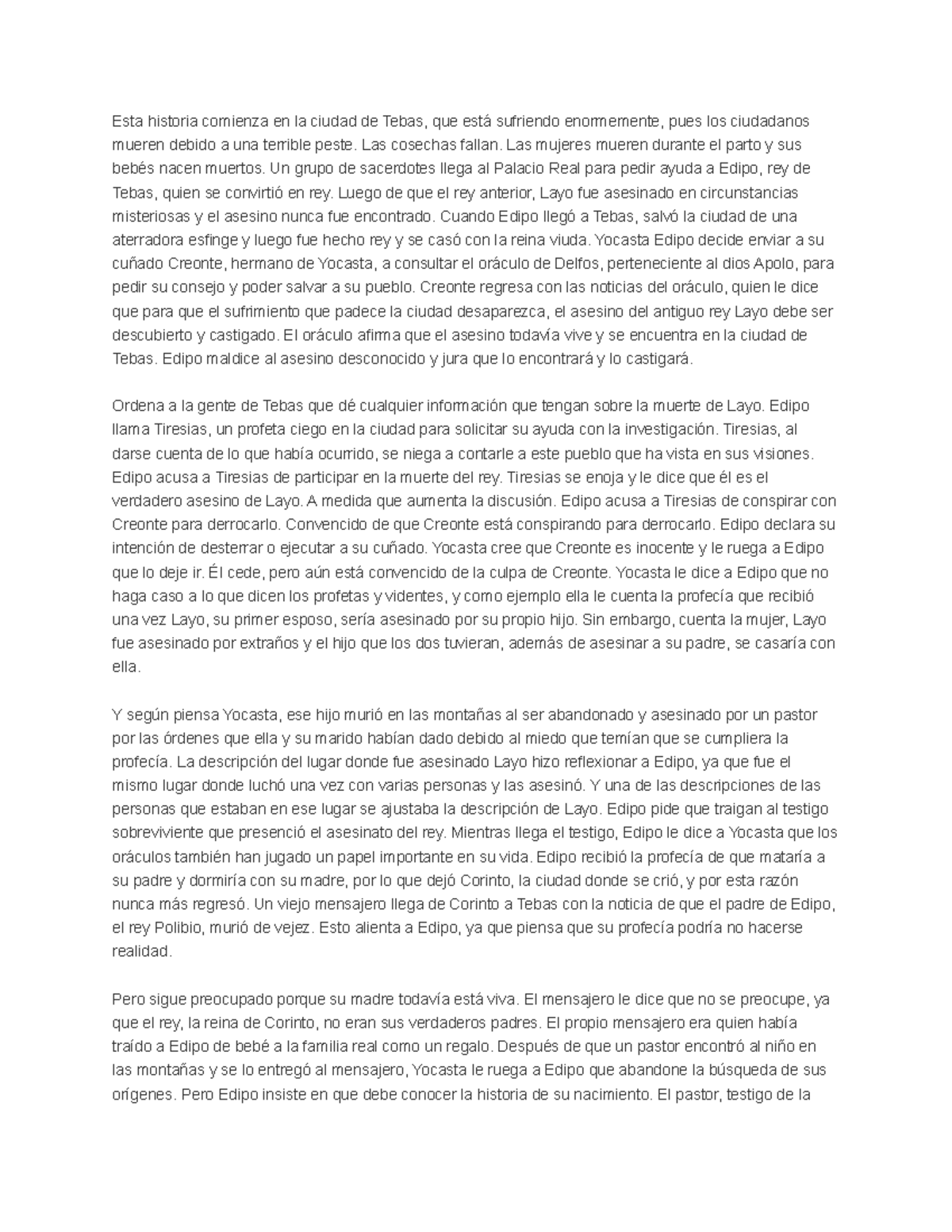 Edipo Rey - Sófocles - Resumen - Esta historia comienza en la ciudad de ...