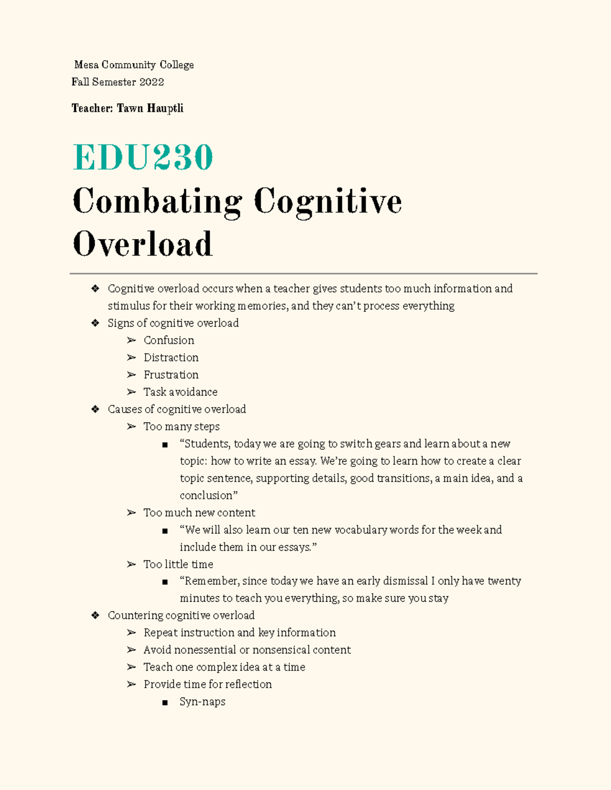 Inspire 24 - Notes corresponding to Combating Cognitive Overload ...