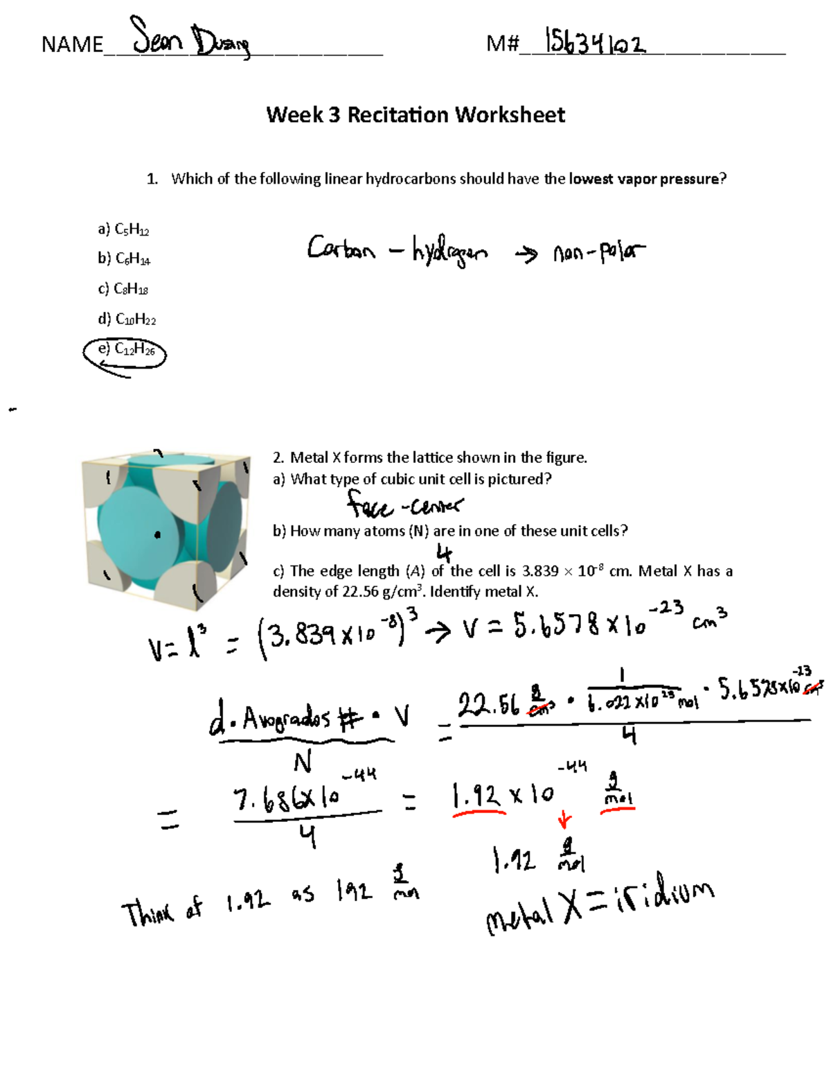 Week 3 recitation - Week 3 RecitaƟon Worksheet Which of the following ...