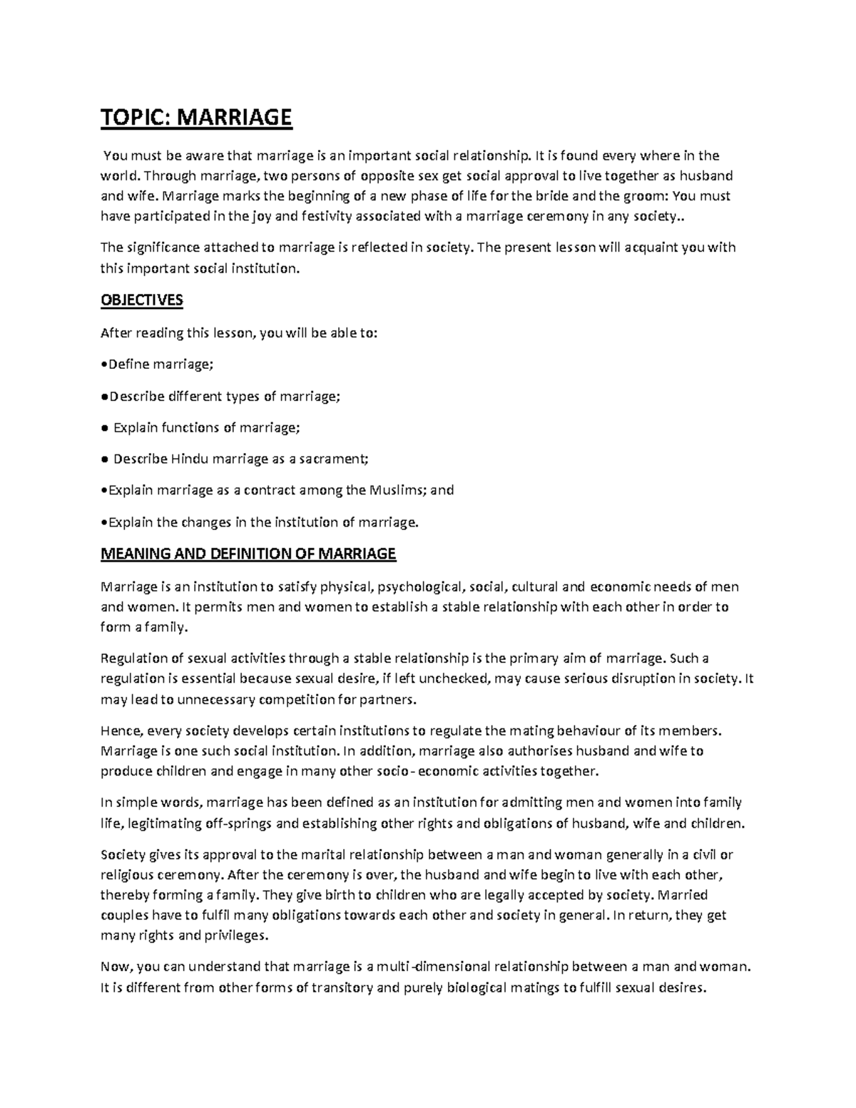 Document (51) - Useful notes - TOPIC: MARRIAGE You must be aware that ...