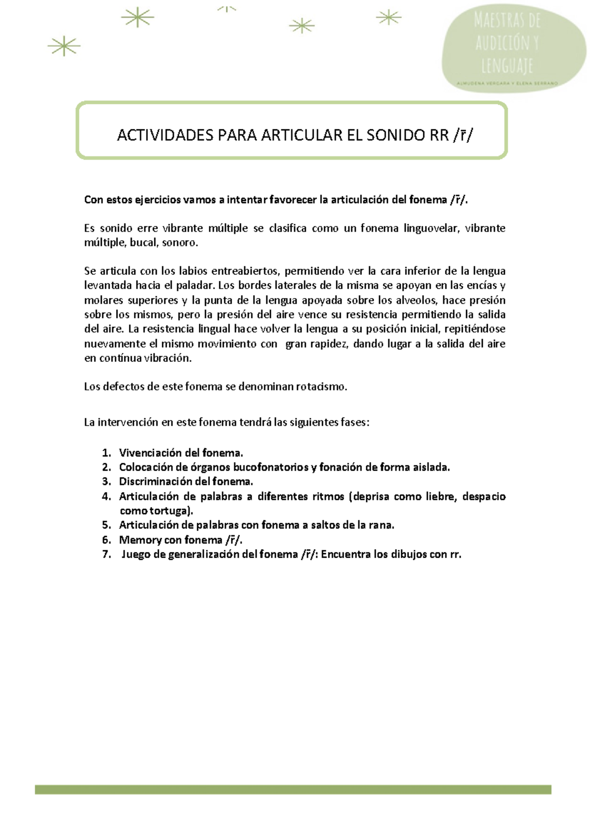 Fonema RR Actividades para articulacion - ACTIVIDADES PARA ARTICULAR EL ...