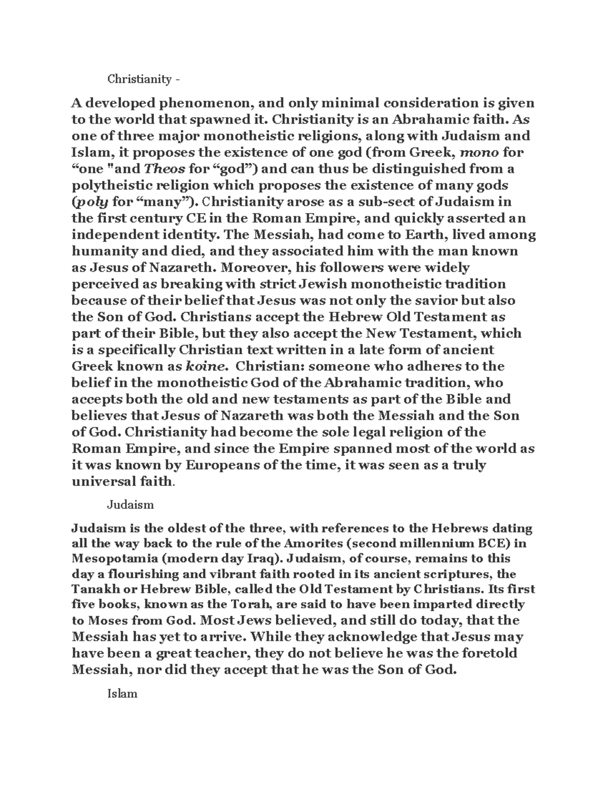 HUMN313. UNIT1 - EARLY CHRISTIANS - Christianity - A developed ...