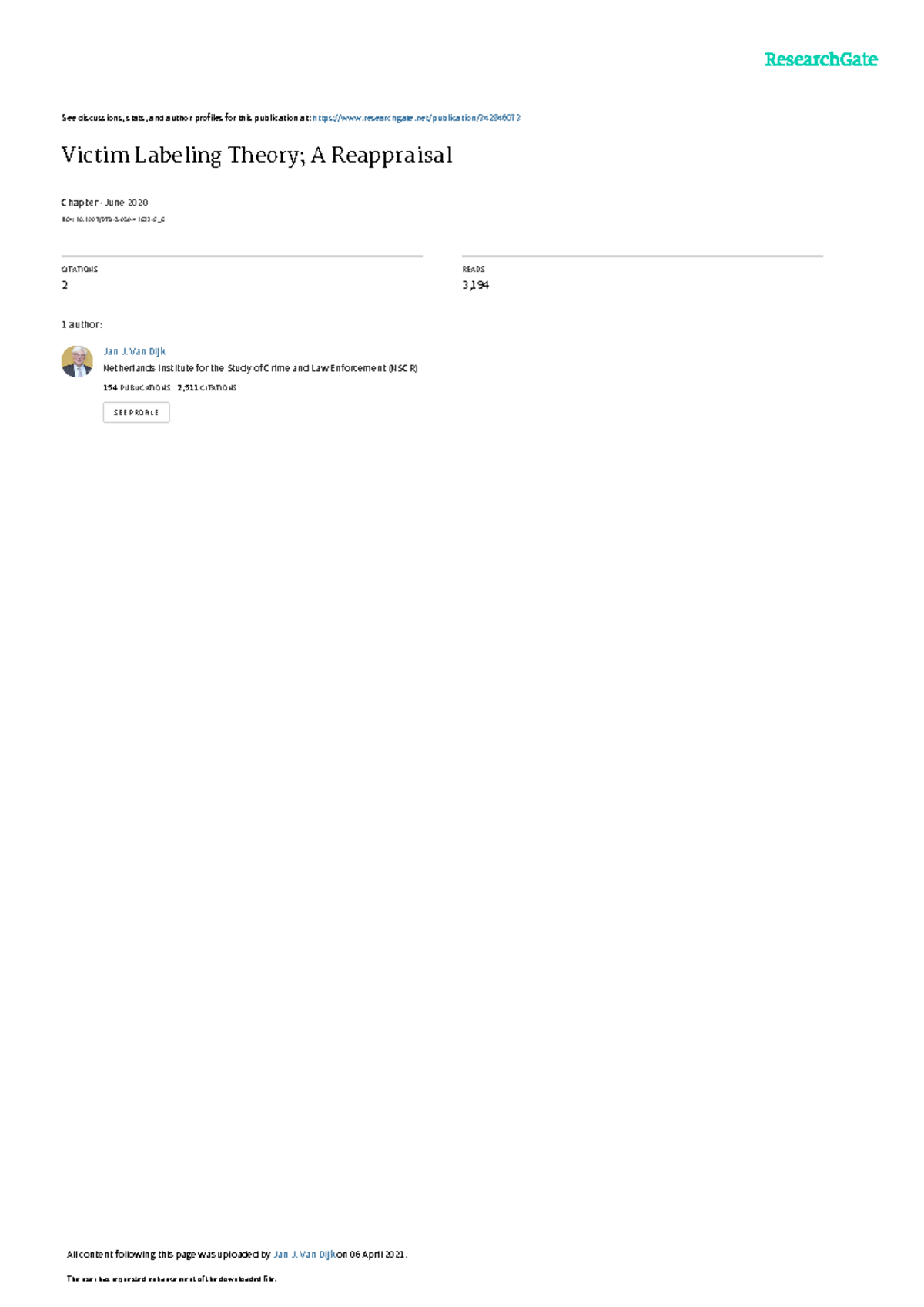 Victim Labelling theory a Reapprasisal pdf - See discussions, stats ...
